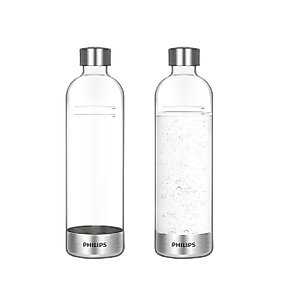 PHILIPS Carbonating Bottles, 1L Twin Pack Reusable PET Sparkling Water Bottles Compatible Sparkling Water Maker, 2 Pack