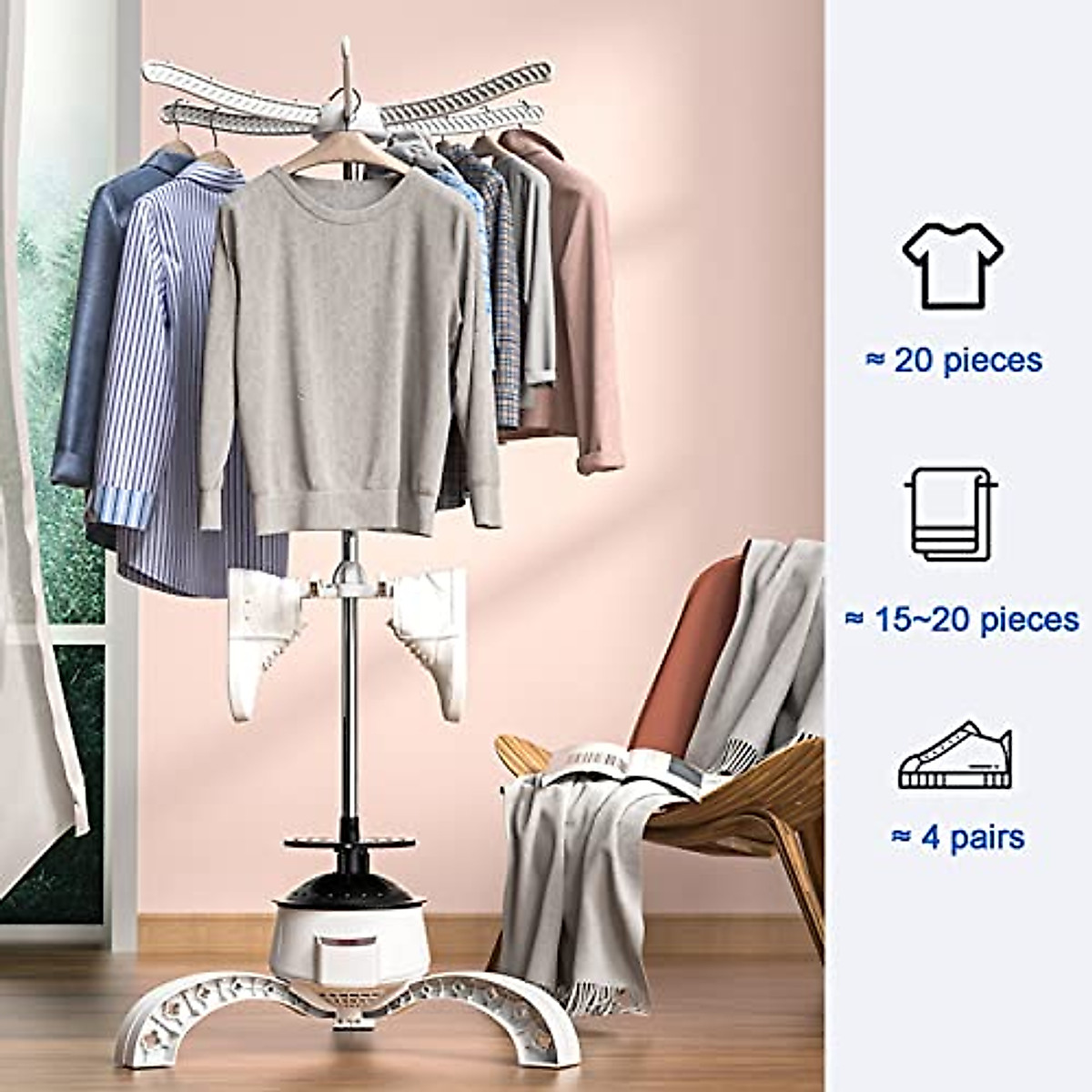 EUPXRHY 900W Heated Clothes Airer with Waterproof Cover, Quick Drying Electric Heated Clothes Dryer with 240 Minute Timer, Power Saving Heated Drying Rack 15kg with 65℃ Constant Temperature,Blue