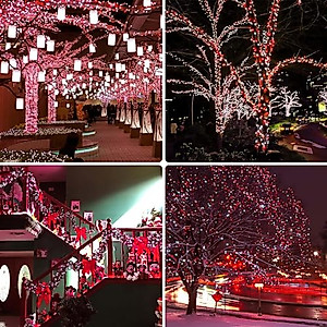 82FT 200 LED Red White Christmas Lights Outdoor/Indoor, Timer & Memory Function & 8 Modes, Extendable Green Wire, Waterproof String Lights for Xmas Tree Holiday Party Garden Yard Decor (Red & White)