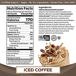 Orgain Organic Vegan Protein Powder, Iced Coffee, 21g of Plant Based Protein, 60mg of Caffeine, Low Net Carbs, Non Dairy, Gluten Free, No Sugar Added, Soy Free, Kosher, Non-GMO, Flavored, 2.03 Lb
