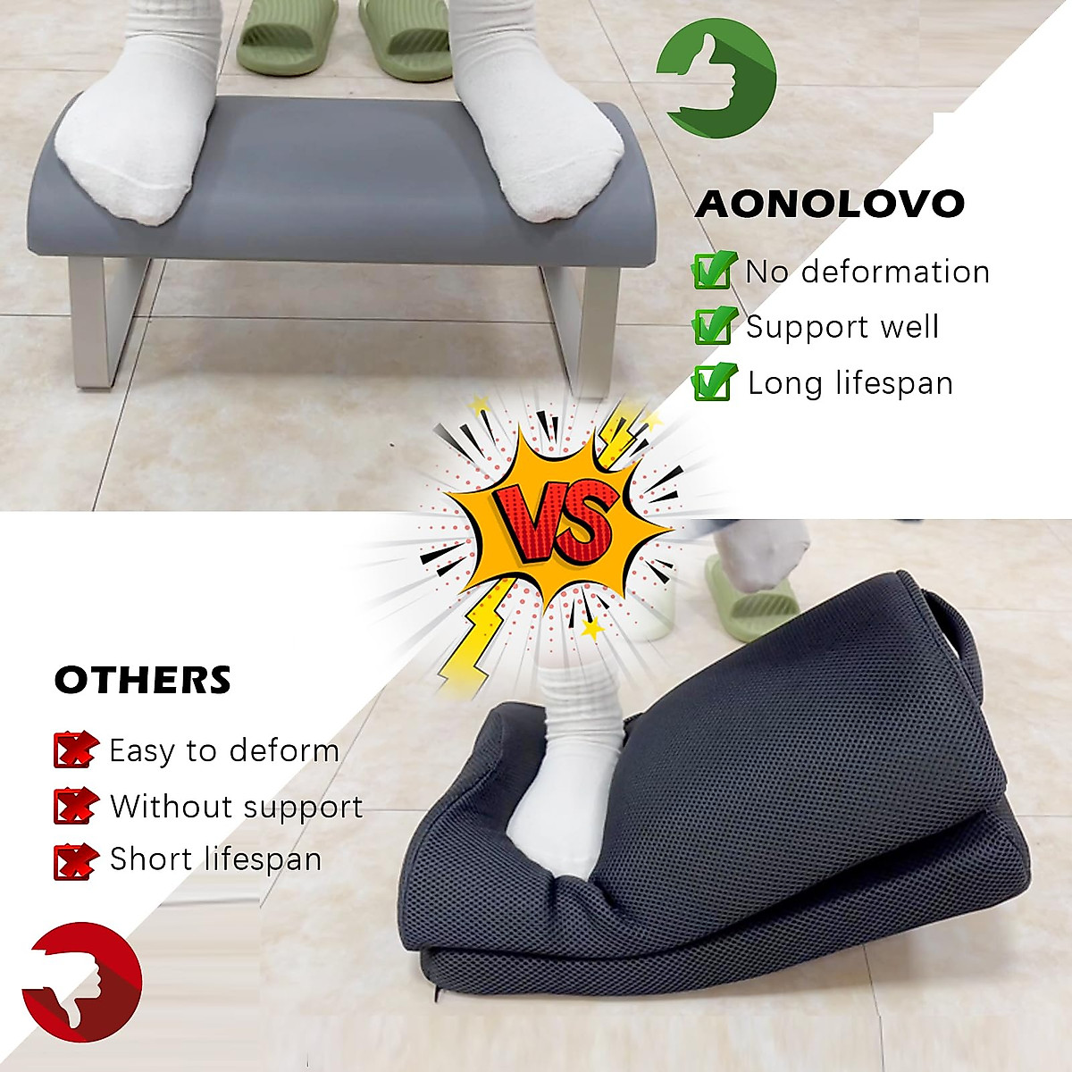 Foot Rest Under Desk for Office Use, Feet Rest for Under Desk Footstool Office Footrests, PU Self-Skinning Foam Foot Stools, Soft and Comfortable, Gray