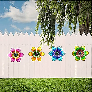 LITIALLY 4PCS Metal Flowers Outdoor Wall Decor, 6 Inch Metal Garden Wall Art Decorative, Metal Flower Outdoor Wall Sculptures Hanging Indoor Outdoor Home, Garden