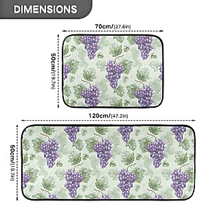 ALAZA Grapes Purple Kitchen Mat Set 2Piece,Super Absorbent Kitchen Rugs Mats Non Slip Waterproof Easy Clean Carpets Rugs for Kitchen Floor Sink Laundry Runner Area Rug Carpet