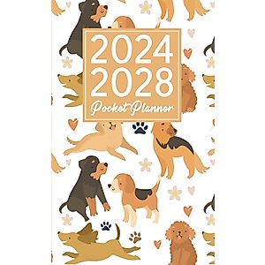 2024-2028 pocket planner: 5 year Pocket Calendar January 2024 to December 2028 | Cute Dogs