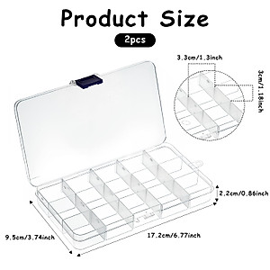 Thinp 2 Pack 15 Grids Bead Organizers and Storage Bead Containers Bead Organizer Box Plastic Jewelry Organizer Box Clear Organizer Box with Removable Dividers for Beads Earring Crafts