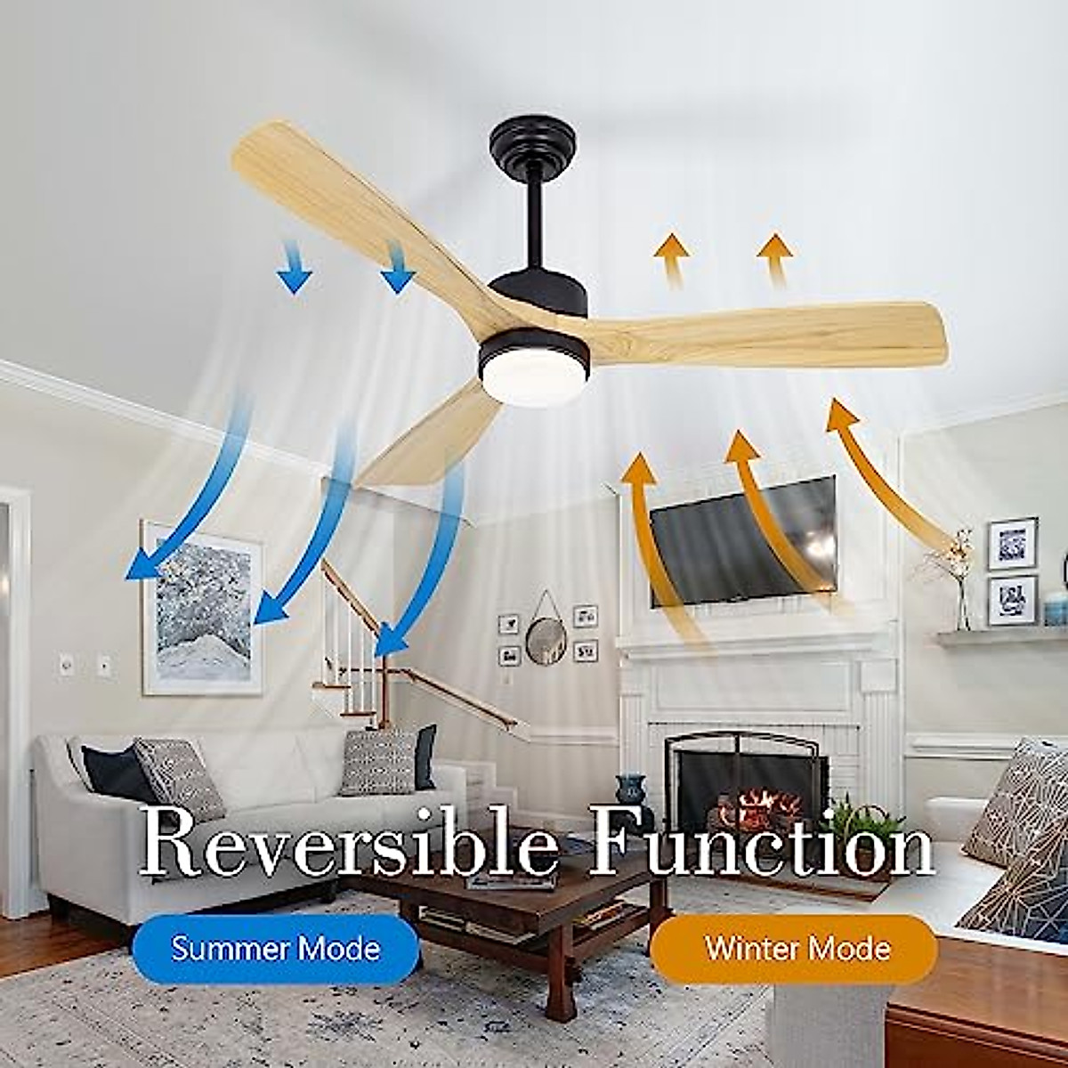 VACILL 52 inch Wood Ceiling Fans with Lights and Remote 120V,DC Motor,Indoor Outdoor Noiseless Reversible Ceiling Fan,6 Speed Levels,LED Dimmable,Color Natural