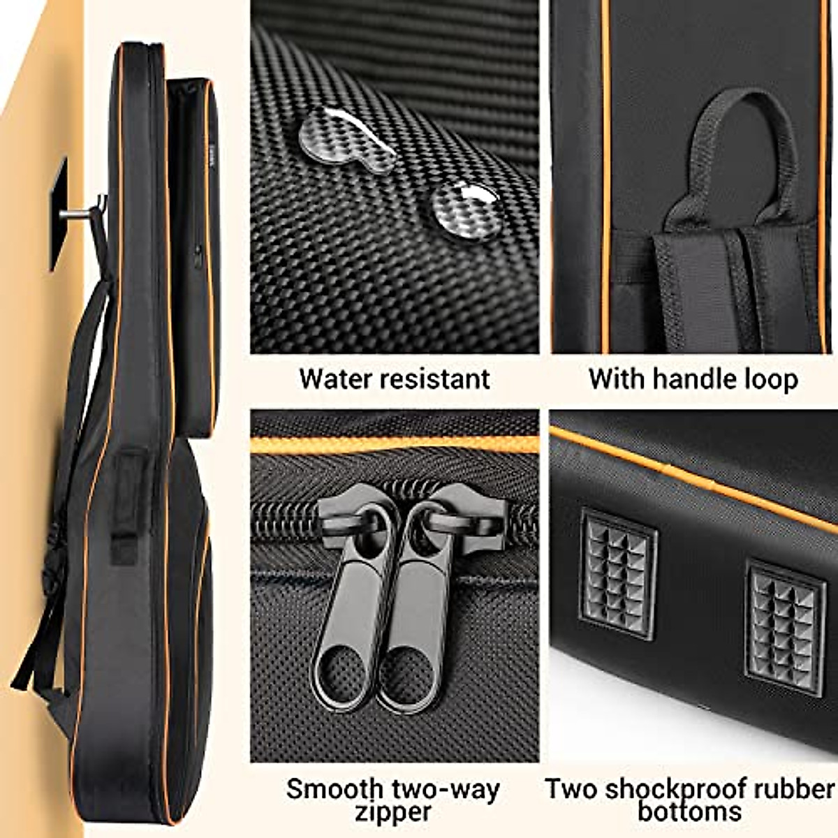 CAHAYA 44 Inch Guitar Bag for Dreadnought and Jumbo Orange Line Gig Bag 0.47in Thick Padding Water Resistent Adjustable Shoulder Strap Guitar Case with Back Hanger Loop and Music Stand Pocket CY0285