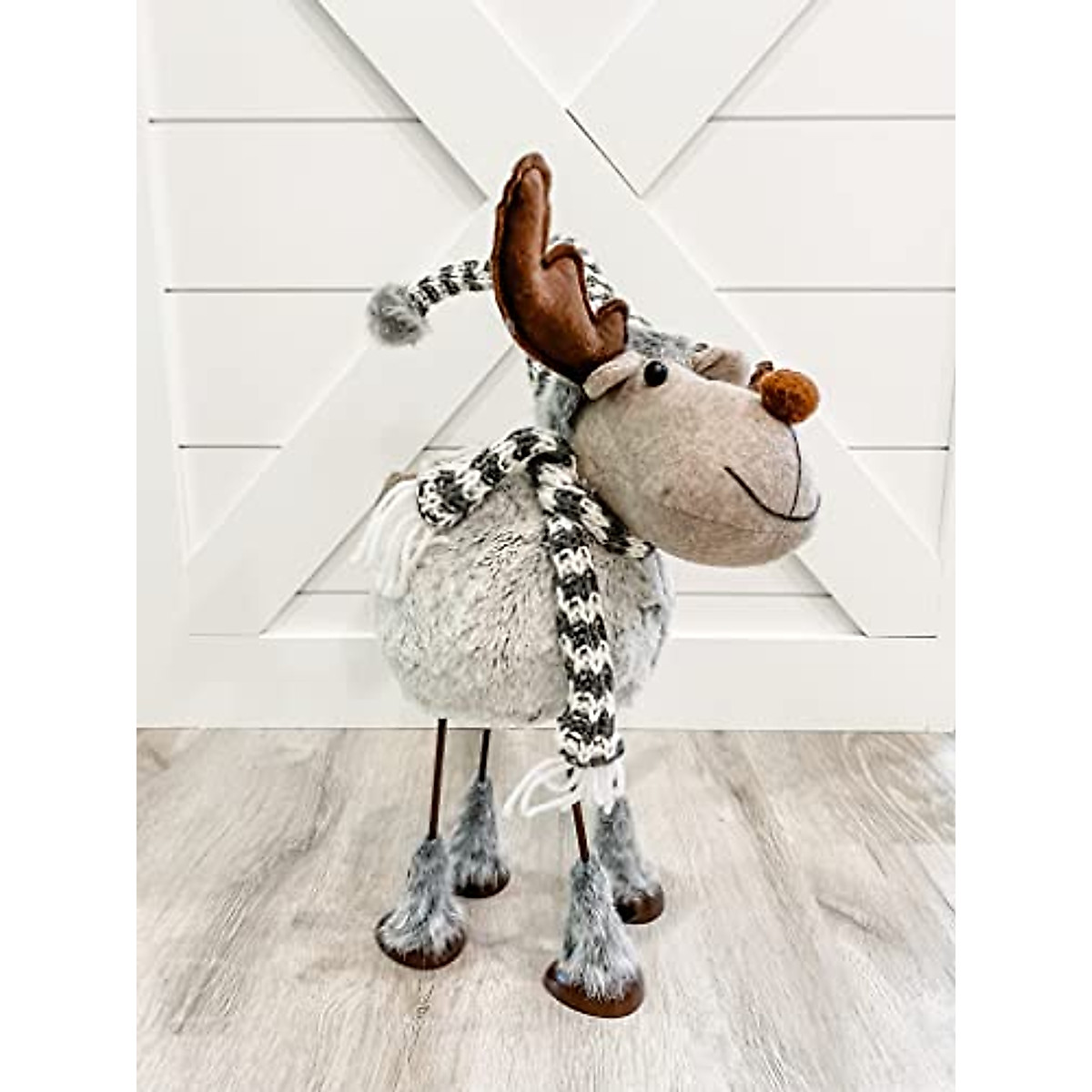 Holiday Deer Decoration - 15" Tall Free-Standing Huge Reindeer Long Antlers - Large Scandinavian Swedish Elk Tomte Gnome Plush Figurine Ornament for Thanksgiving and Christmas Table Home Decor