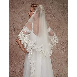 EllieHouse Cathedral Length 2 Tier Lace Bridal Wedding Veil For Bride Ivory 3 M