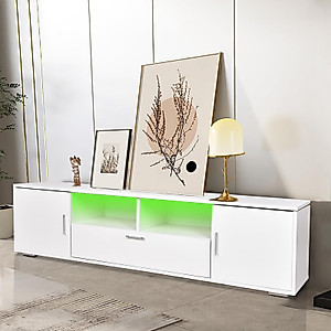 HOUAGI LED TV Stand for TVs up to 70 Inches, Modern Entertainment Center with Storage Drawers,TV Stands for Living Room Bedroom, White