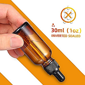 Cibeat 24 Pack 1oz Amber Glass Eye Dropper Bottle with 2pcs Stainless Steel Funnels and Long Glass Dropper and Cleaning Brush - 30ml Leakproof Travel Bottles for Liquids Like Essential Oils