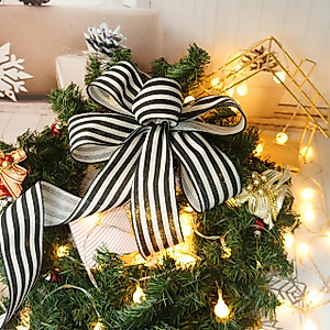 CT CRAFT LLC Striped Canvas Cotton Ribbon 2.5" x 10 Yards Ivory/Black Stripes for Thanksgiving Christmas Home Décor Gift Wrapping Outdoor Tree Topper Bow Wreath