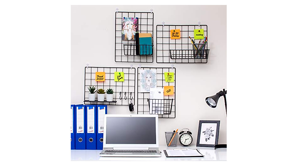 Stylish 2 Pack Wire Wall Grid Panels for Home & Office | Black, Magnetic