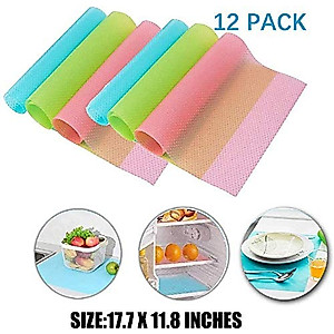 Kinweed 12 PCS Shelf Mats Refrigerator Liners Washable Refrigerator Pads Fridge Mats Drawer Table Placemats(4 Blue+4 Pink+4 Green)
