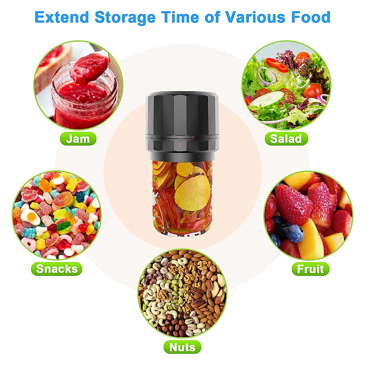 Bunyta Electric Mason Jar Vacuum Sealer Kit - 2000mAh Battery, Enhanced Motor, Wide & Regular Mouth Lids Compatible, Black - Ideal for Canning