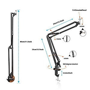Overhead Tripod For DSLR Cameras, Heavy Duty Camera Desk Mount Stand with Flexible Articulating Boom Arm, Camera Holder Table Clamp for Canon Nikon Sony Fuji SLR Mirrorless Cam Video Photography