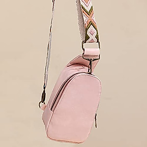 AONETIGER Small Sling Crossbody Backpack Shoulder Bag, Fashion Soft PU Leather Bag with Bohemian Adjustable Shoulder Strap for Women (Pink)