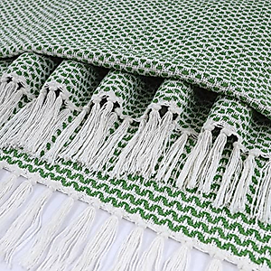 Woven Virtues Modern Hand-Woven Throw Blanket, 50" x 60", Green and White, Light, Luxurious and Soft