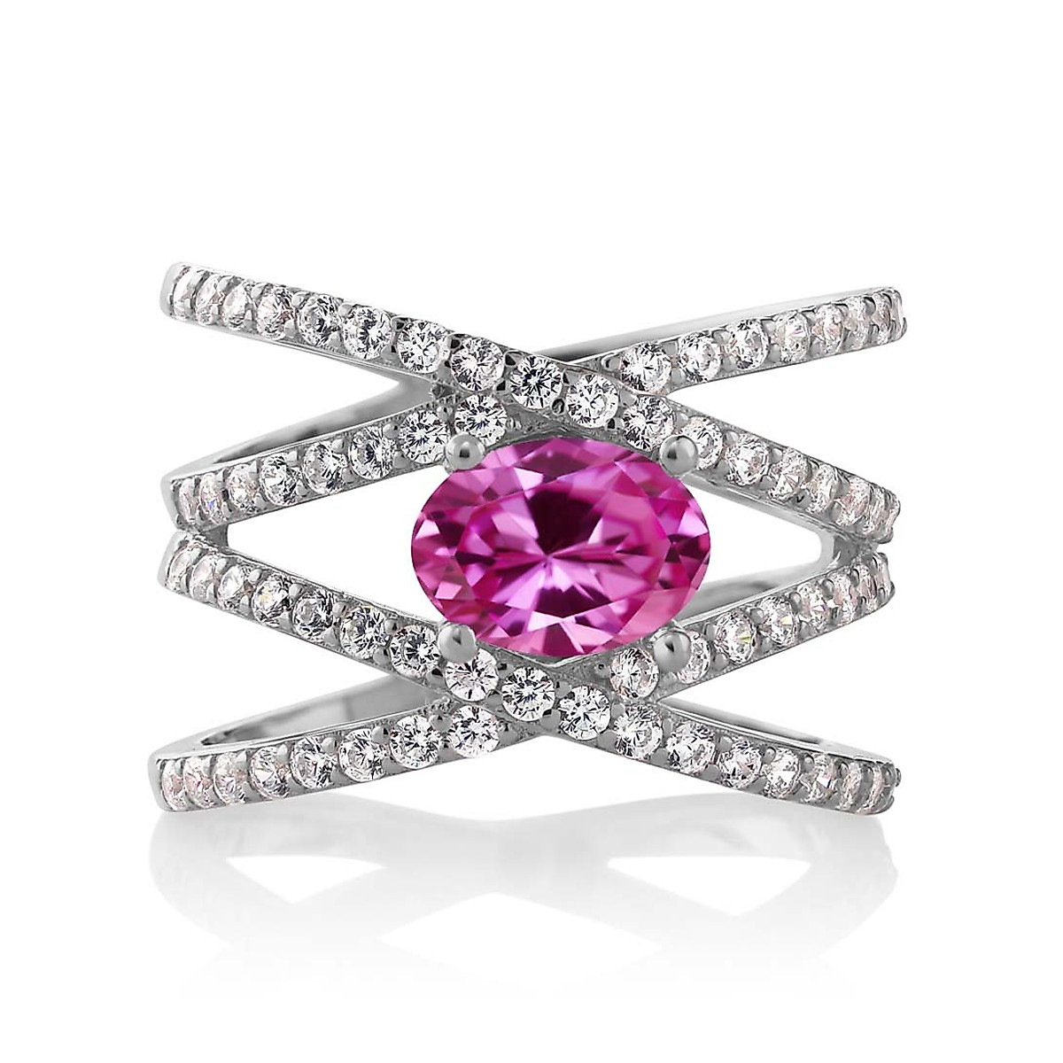 Gem Stone King 925 Sterling Silver Oval Gemstone Birthstone Criss Cross Engagement Ring | Oval 8X6MM Ring For Women | Available In Size 5, 6, 7, 8, 9