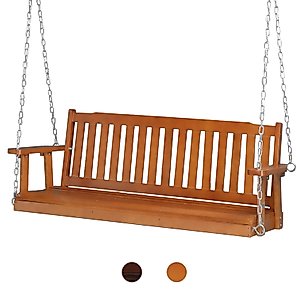 VINGLI Heavy Duty 880 LBS 5 FT Wooden Porch Swing Outdoor, Outdoor Hanging Swing Bench (5 FT, Brown)