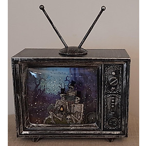 Lighted Halloween Skeleton Water Lantern Snow Globe TV with Continuous Swirling Glitter and Sound