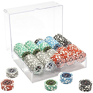 MBGBrybelly Ultimate Poker Chip Set in Acrylic Carry Case - Holo Inlay Heavyweight 14-Gram Casino Quality Poker Chips - Display and Transport Your Collection - Heavy-Duty Protection (200 ct)