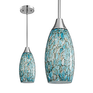EDISHINE Pendant Light, Hand Blown Hanging Light Fixture, Adjustable Brushed Nickel Rods, Blue Glass Pendant Lighting for Kitchen Island, Sink, Bathroom, Dining Room