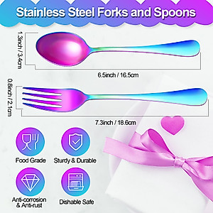 48 Pieces Rainbow Forks and Spoons Rainbow Silverware Set for 24 Colored Stainless Steel Flatware Cutlery Set for Daily Meal, Kitchen Restaurant, Dishwasher Safe