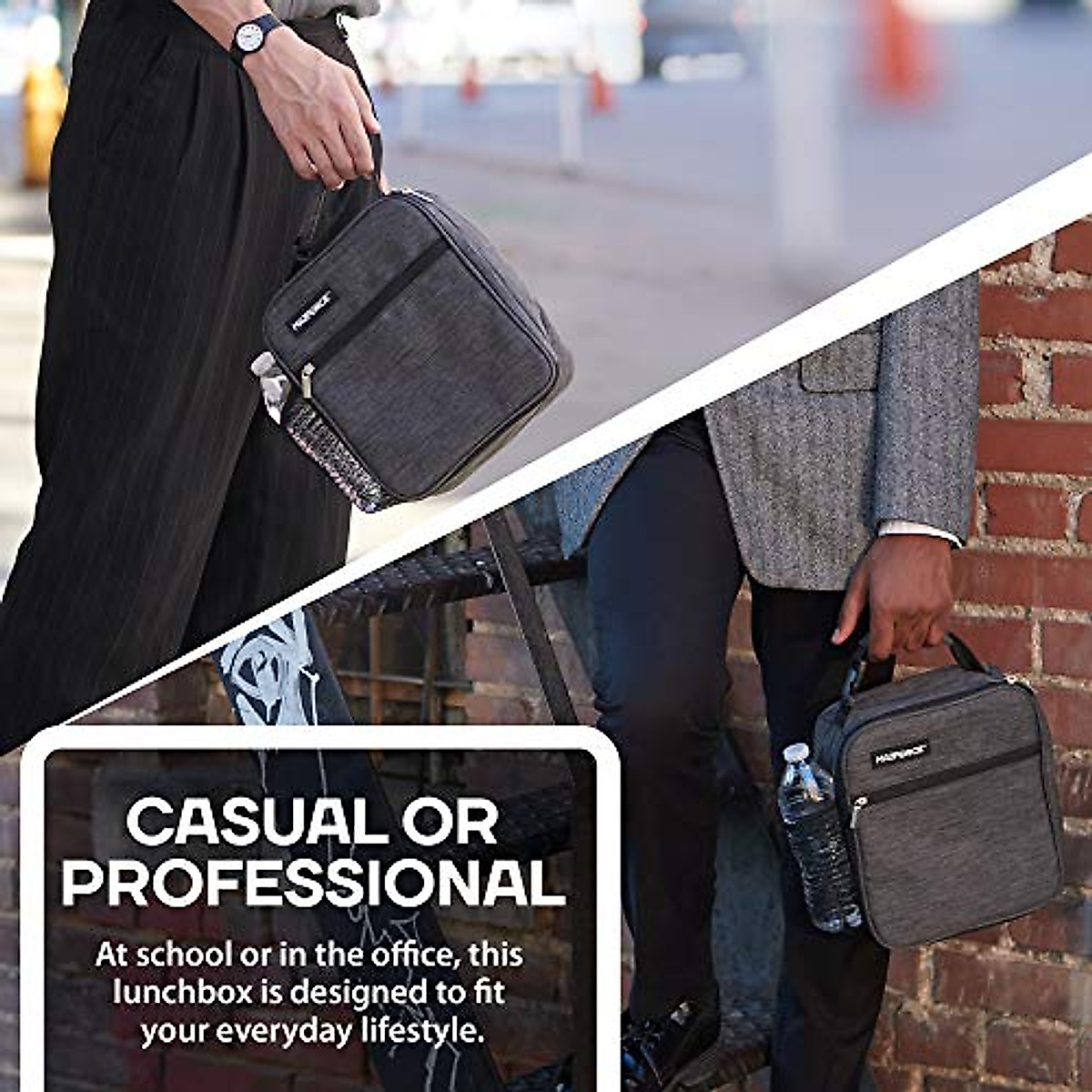 MAZFORCE Original Lunch Bag Insulated Lunch Box - Food Safe Durable Lunchbox for Men - BPA Free Small Reusable Lunch Bags for Adults, Teens, Boys, Women (Dark Gray)