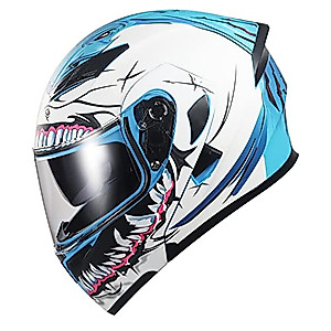 KYPARA Motorcycle Dual Visor Flip up Modular Full Face Helmet with DOT Certification of Impressionism (M, Snow Shark)