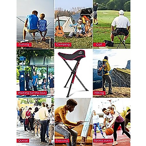 DEERFAMY Folding Camping Tripod Stools, Portable 3 Legs Tall Slacker Chair Tripod Seat for Outdoor Hiking Hunting Fishing Picnic Travel Beach BBQ Garden Lawn with Storage Bag, Red