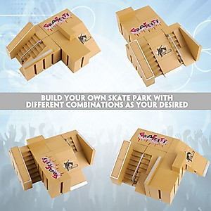 HOMETALL 8Pcs Fingerboard Skatepark Ramps with 9Pcs Mini Toys Set Including Fingerboards, Bike, Scooters, Skate Park for Kids Gift