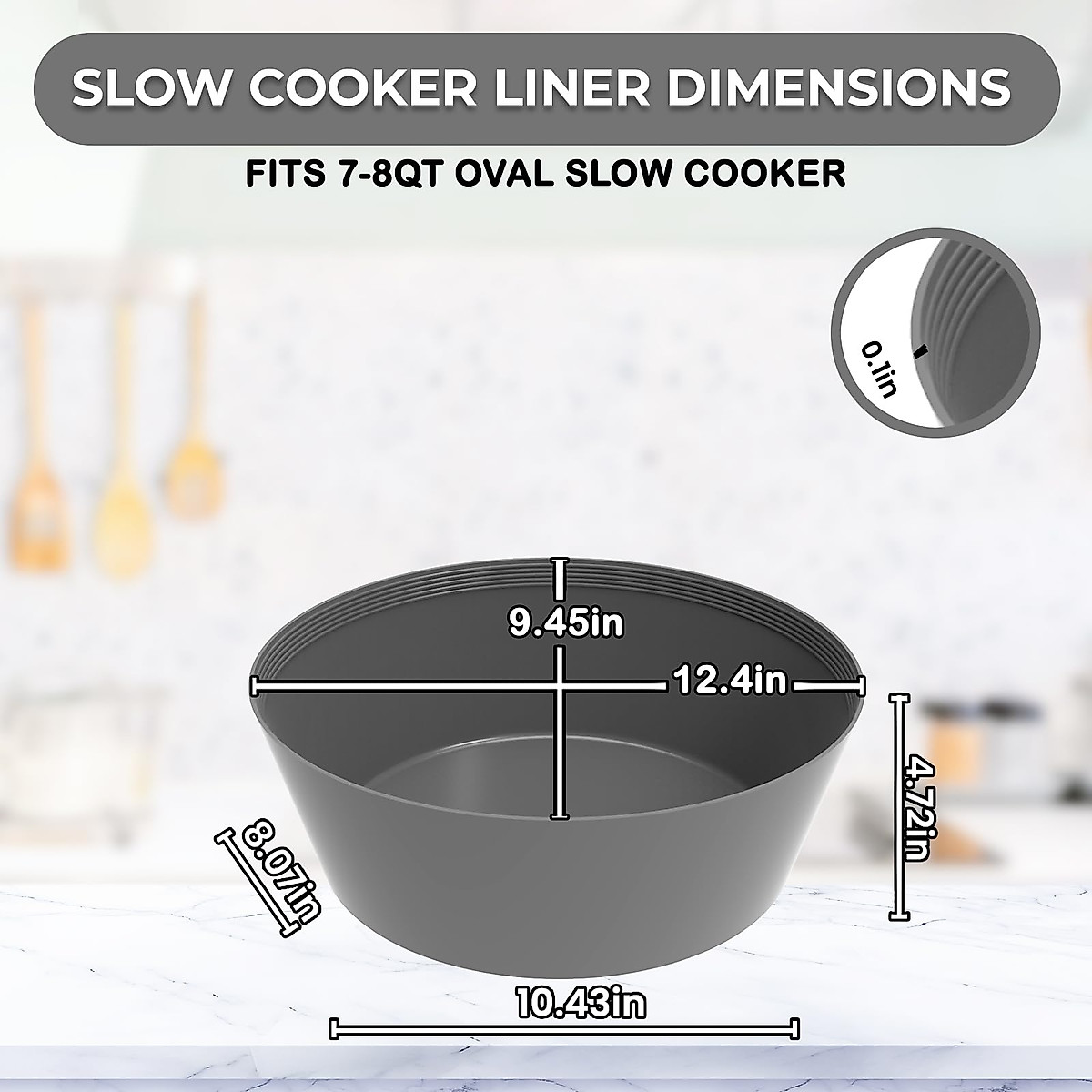 Silicone Slow Cooker Liners for 7-8QT CrockPot and other Oval Slow Cookers - Silicone Crock Pot Liners for 7-8 Quart Crock Pots - Reusable, Leakproof & Food-Grade Silicone Crock Pot Inserts - (Gray)