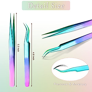 Mudder 6 Pcs Lash Tweezers Precision Eyelash Tweezers for Lash Extension, Straight and Curved Tip, Stainless Steel for False Volume Eyelash Application Tools(Laser)