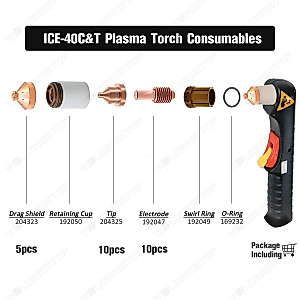 Plasma Electrode 192047 Standard Tip 204325 Shield Cup for Miller ICE-40T / ICE-40TM Torch Consumables Kit 25pcs