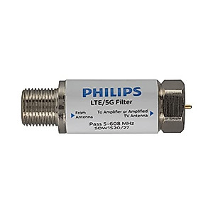 Philips LTE Filter for TV Antenna, Filters 4G 5G LTE Signal to Reduce Interference and Pixilation for Clear Digital HD TV Reception, Frequency Range 5-608 MHz, Indoor Outdoor Installation, SDW1520/27