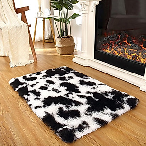 COZYLOOM Shag Area Rug 2x3 Small Area Rug Ultra Soft Tie-Dyed Doormat High Pile Shaggy Rug Non-Slip Fuzzy Floor Carpet for Living Room Bedroom Kid's Room Indoor Fluffy Door Mat Black White