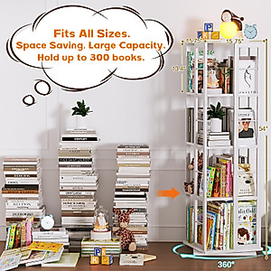 Aheaplus Rotating Bookshelf, Corner Bookshelf, 360 Display Wood Spinning Bookshelf, Floor Standing Bookcase Narrow Shelf Revolving Organizer Storage Rack for Small Space, Bedroom, Study Room, White