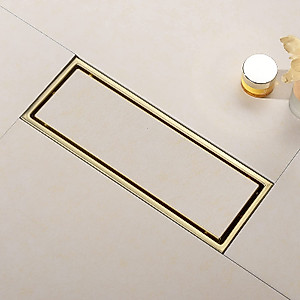 DEOKXZ Linear Shower Drain Pipe 12 Inches Brushed Gold, with Tile Insert Grille, Detachable Hidden Cover, SUS304 Stainless Steel Rectangular Floor Drain