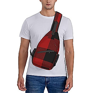 Sling Backpack Travel Hiking Daypack Lumberjack-Red-Plaid Rope Crossbody Shoulder Bag