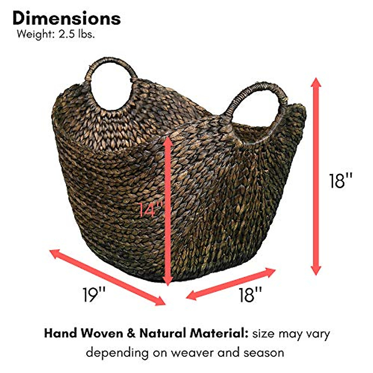 BirdRock Home Water Hyacinth Laundry Baskets (Espresso) - One Basket Included - Hand Woven