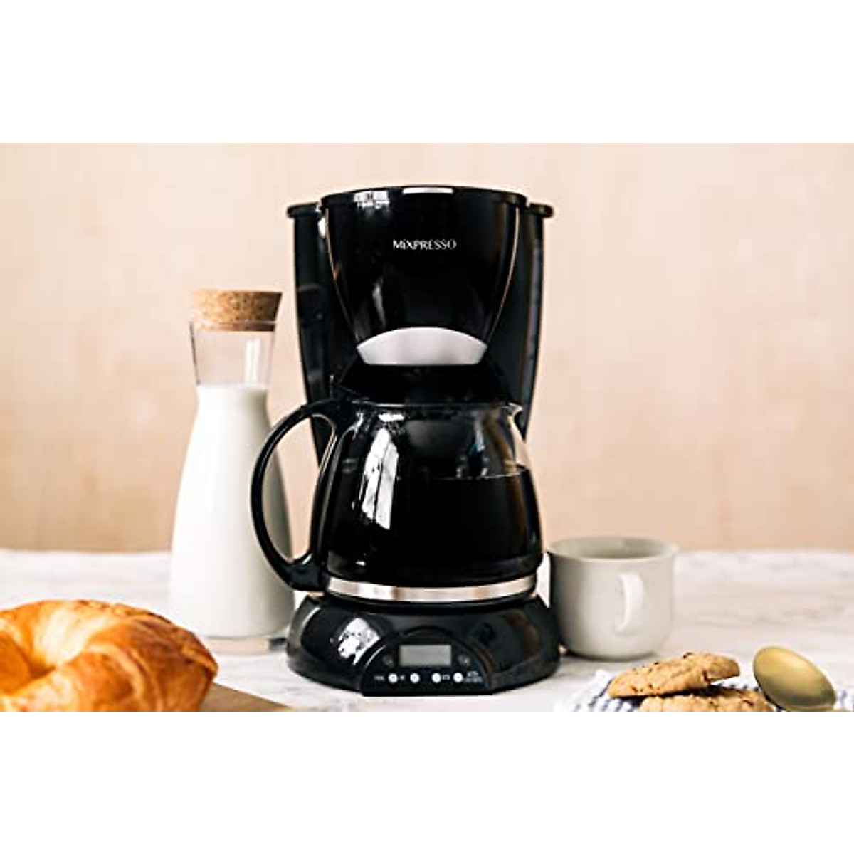 Mixpresso 8-Cup Drip Coffee Maker Programmable, Coffee Pot Machine Including Reusable And Removable Coffee Filter, Black Electric Coffee Maker