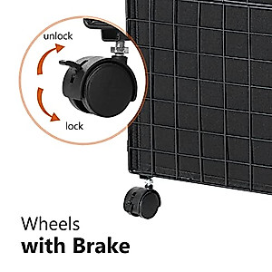 ELYKEN 2 Pack Laundry Hamper with Lid and Wheel, Rolling Metal Wire Frame Dirty Clothes Basket for Small Bathroom, 61L Capacity Liner Bag with Handle, Heavy Duty Steel Cover Bedroom Organizer Black