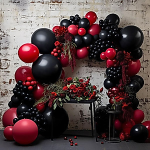 Red Black Balloons Double Stuffed Balloons Different Sizes Latex Ruby Red Balloon Garland Matte Premium Black Balloon Arch Kit for Birthday Wedding Baby Shower valentines Day Christmas Party decoratio