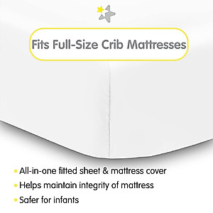 BreathableBaby All-in-One Fitted Sheet & Waterproof Cover, for 52" x 28"/132 x 71 cm Crib Mattress, White (2-Pack)