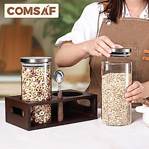 ComSaf Coffee Container for Ground Coffee, 44 OZ Coffee Canister with Stainless Lids, 2 PCS Glass Coffee Storage Container with Shelf, Coffee Bean Storage Jars with Metal Scoop Coffee Bar Accessories