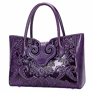PIJUSHI Floral Handbags For Women Designer Handbag Top Handle Shoulder Bags For Ladies (91776 Purple)