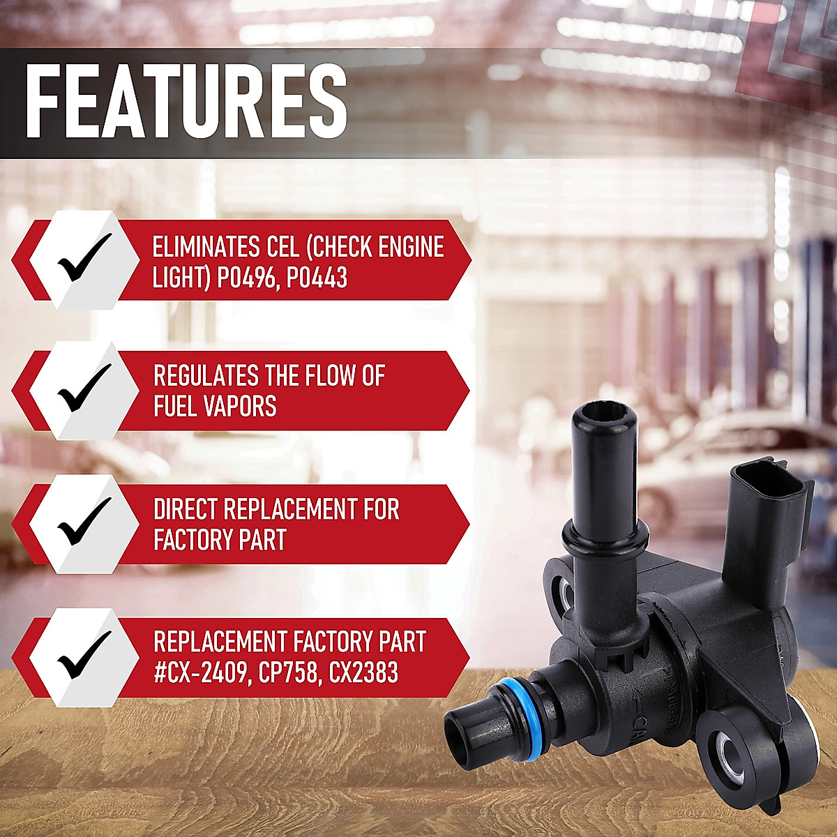 Vapor Canister Purge Valve - Replaces CX-2409, AU5Z9C915B, AU5Z-9C915-B, 911-222 - Compatible with Ford, Mazda, Lincoln, Mercury - Edge, Explorer, Escape, F150, Focus, Fusion, Mustang, Taurus, MKX