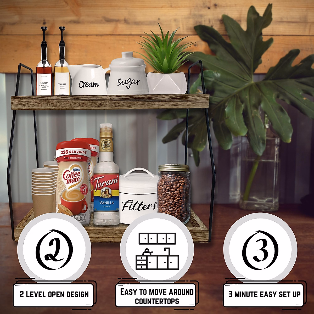 HahaHome Coffee Organizer for Countertop - Ideal for Coffee Bar & Station - Essential Coffee Accessories & Organizer for Countertop Use