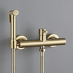 MINJING Toilet Shower Spray Mixer Set Brushed Gold Single Handle Wall Mounted Bidet Attachment Faucet Sprayer Kit for Toilet Hot and Cold Single Function Bathroom Toilet Bidet Mixer Spray Kit